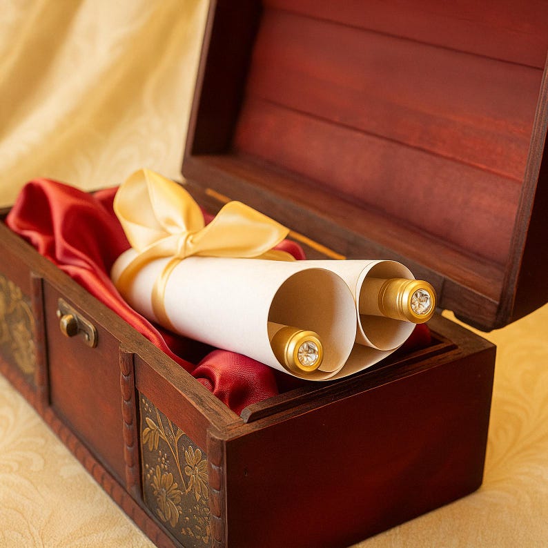 Deluxe Scroll, SWAROVSKI® Crystals, Wooden Treasure Chest, Brass Ends ...