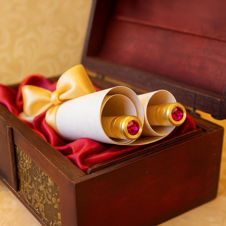 Deluxe Scroll, SWAROVSKI® Crystals, Wooden Treasure Chest, Brass Ends ...