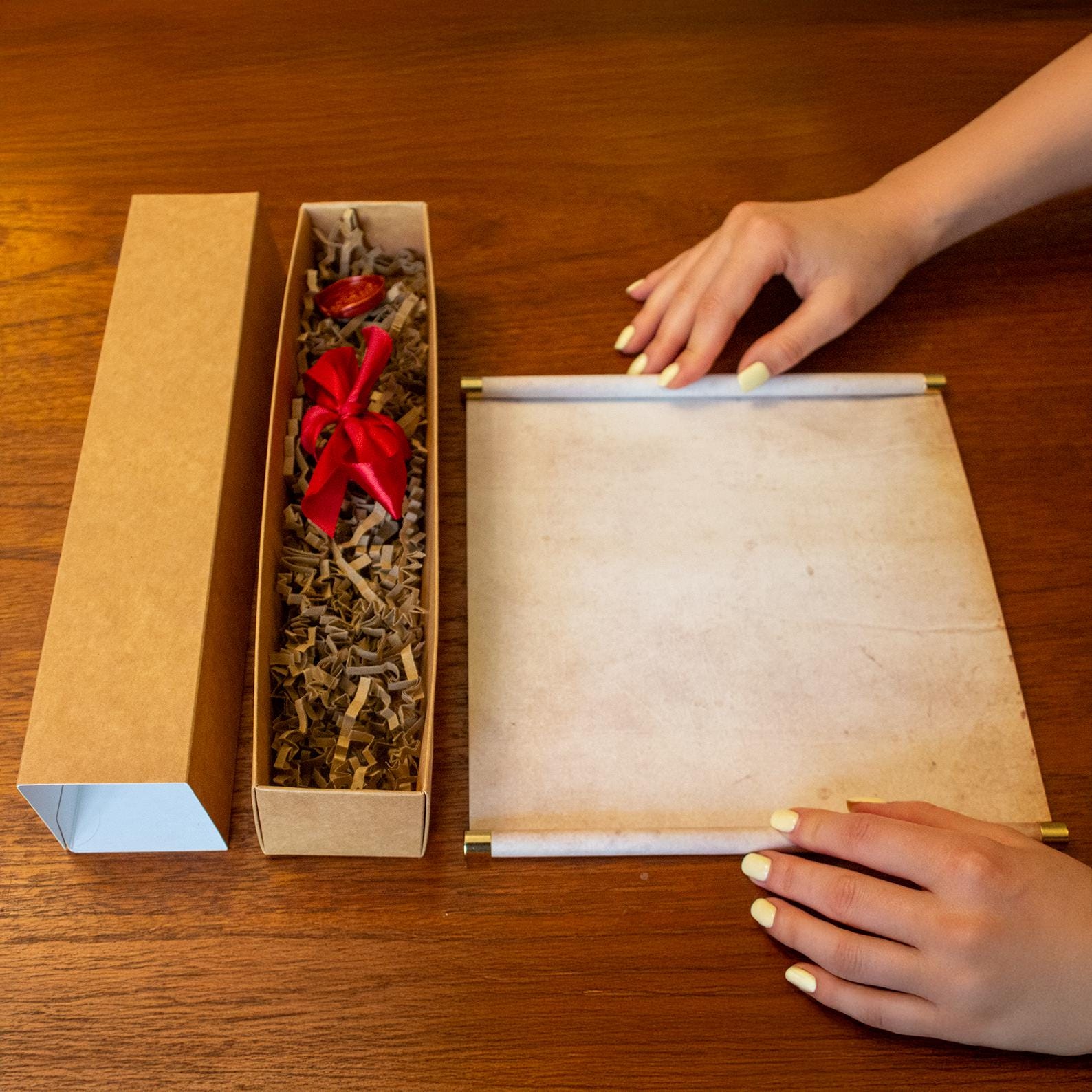 Beautiful Scroll, Gold Ends, Vintage Gift Box, Satin Ribbon & Wax Stamp ...