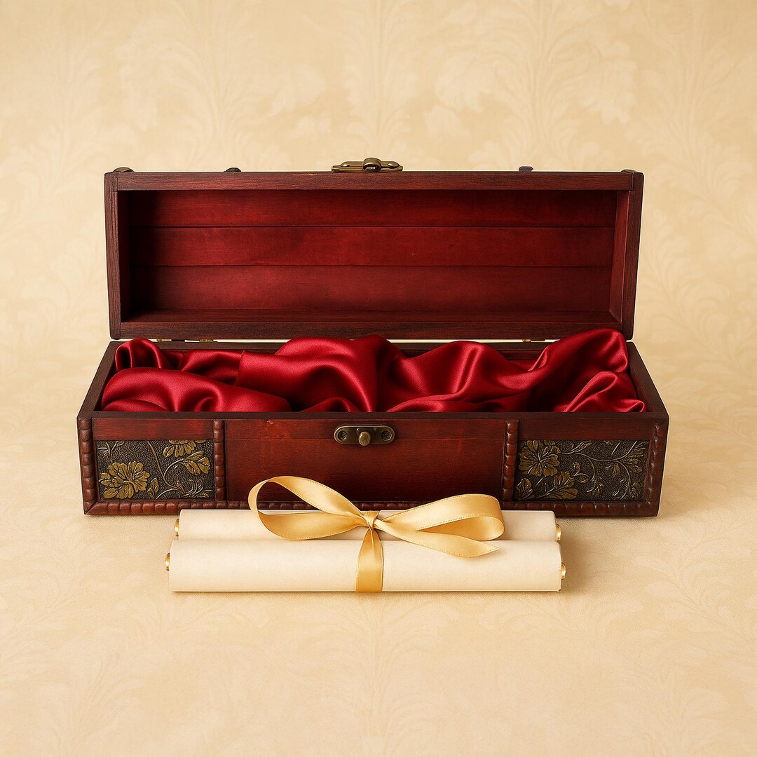 Deluxe Scroll, SWAROVSKI® Crystals, Wooden Treasure Chest, Brass Ends ...