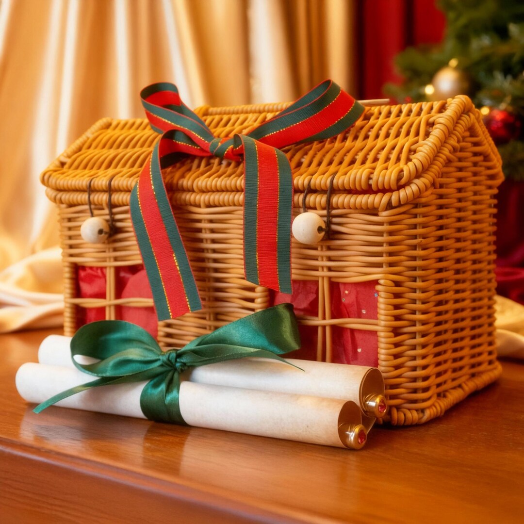 Christmas Scroll Hamper, Wicker House, Swarovski Stones, Personalised ...