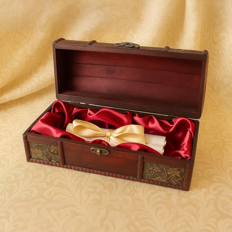 Deluxe Scroll, SWAROVSKI® Crystals, Wooden Treasure Chest, Brass Ends ...
