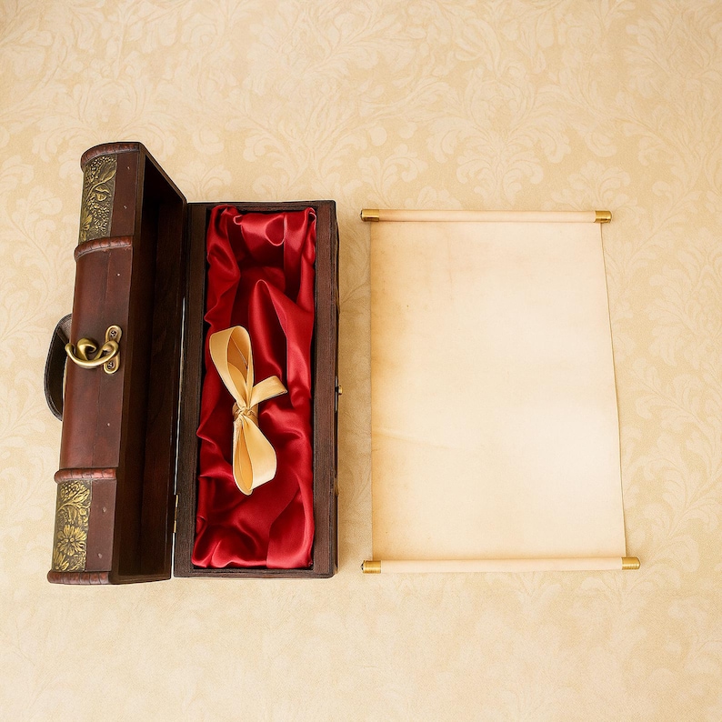 Deluxe Scroll, SWAROVSKI® Crystals, Wooden Treasure Chest, Brass Ends ...