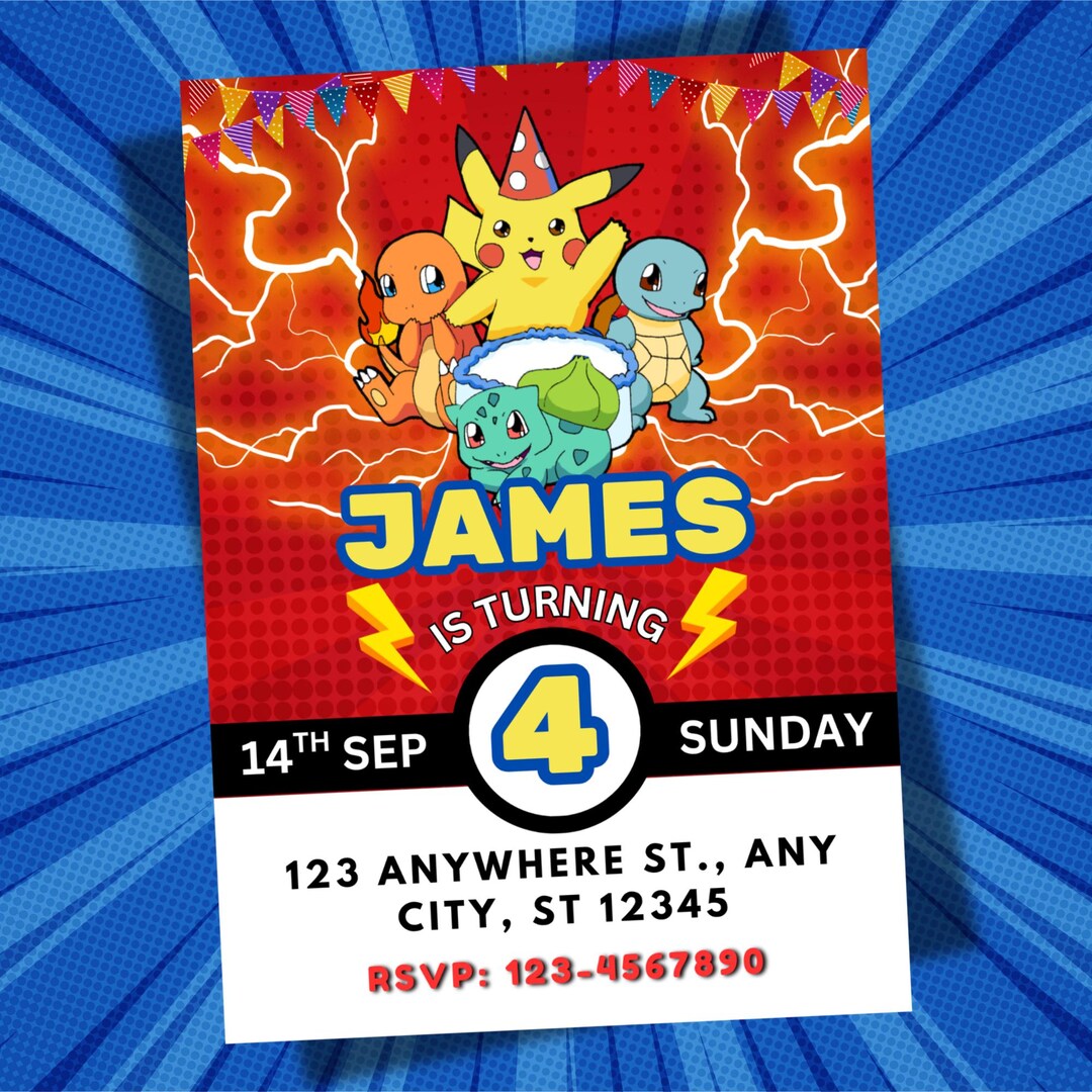 Pikachu Birthday Invitation, Pokemon Instant Download Invite, Pokémon ...
