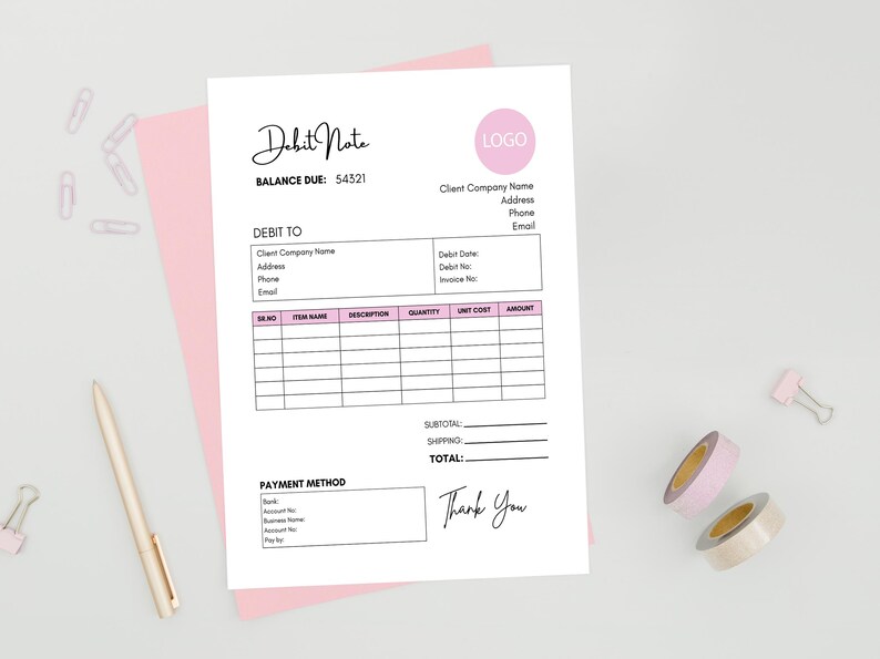 Editable Debit Note Canva Template - Customizable Invoice Template ...