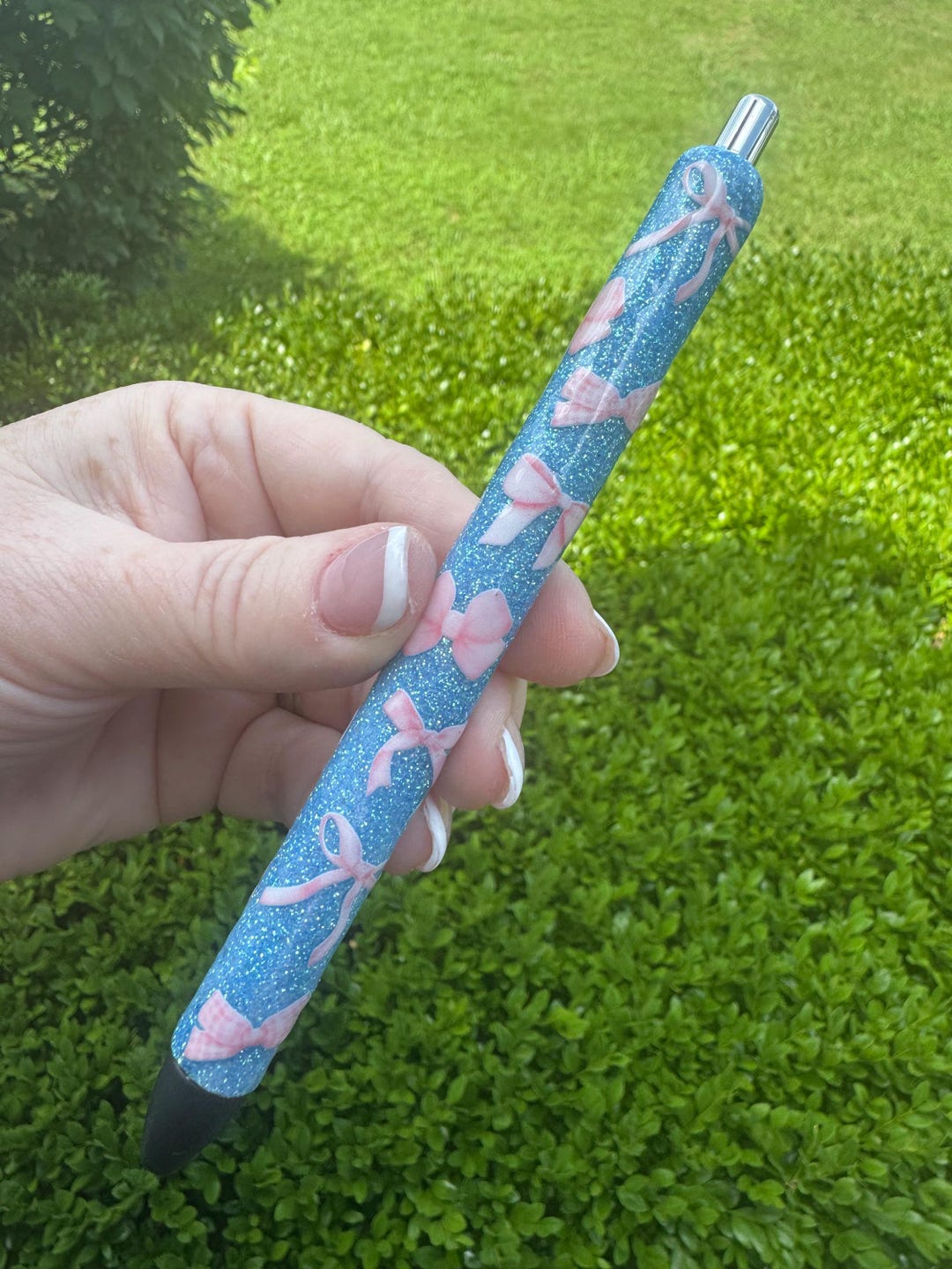 Pink Bow Pen, Blue Glitter Bow Pens, Resin Pen, Handmade Pen, Ink Joy ...