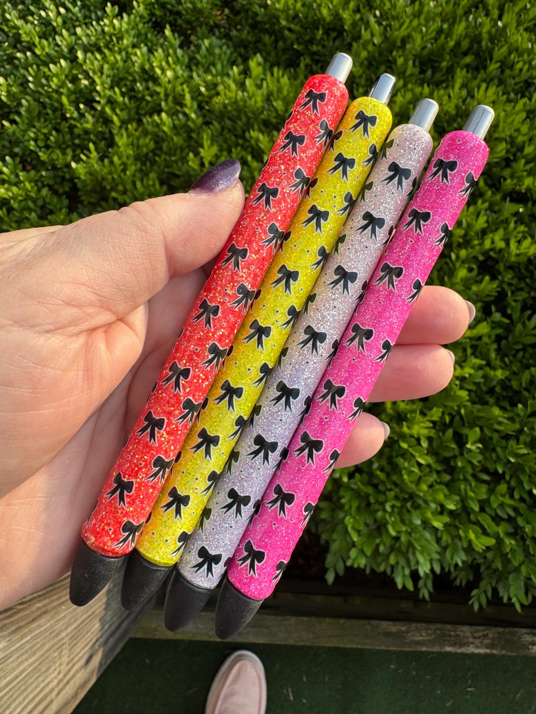 Blue Glitter Pen, Leopard Print Pen, Bow Pen, Black Bows, Resin Pens ...