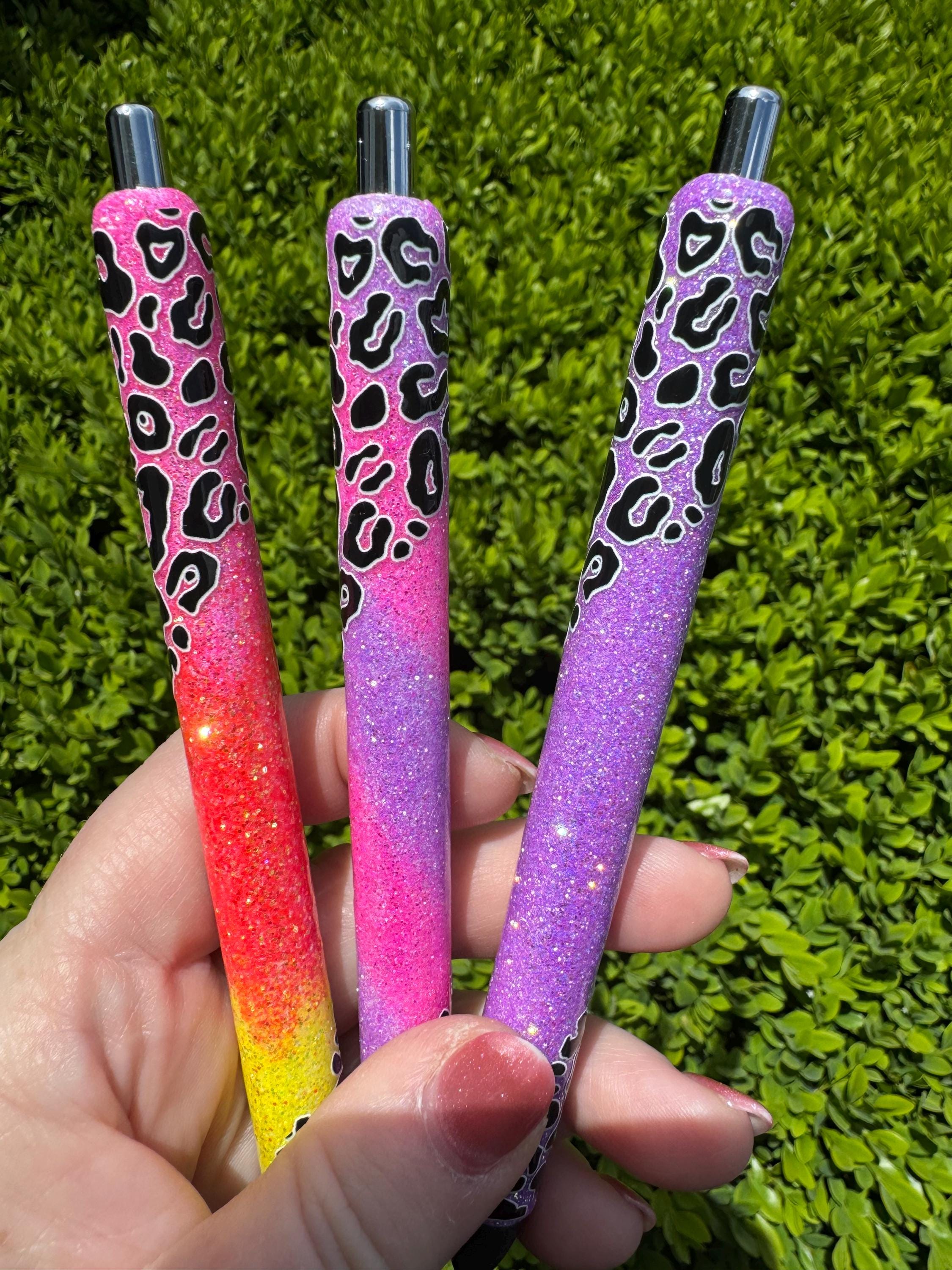 Leopard Print Glitter Pens, Animal Print Pens, Resin Ink Joy Pens ...