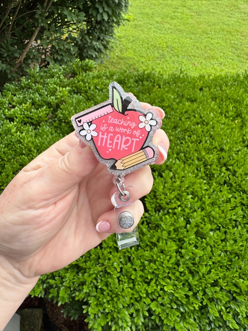 Handmade Teacher Badge Reel, Glitter Apple Design, Teacher Appreciation ...