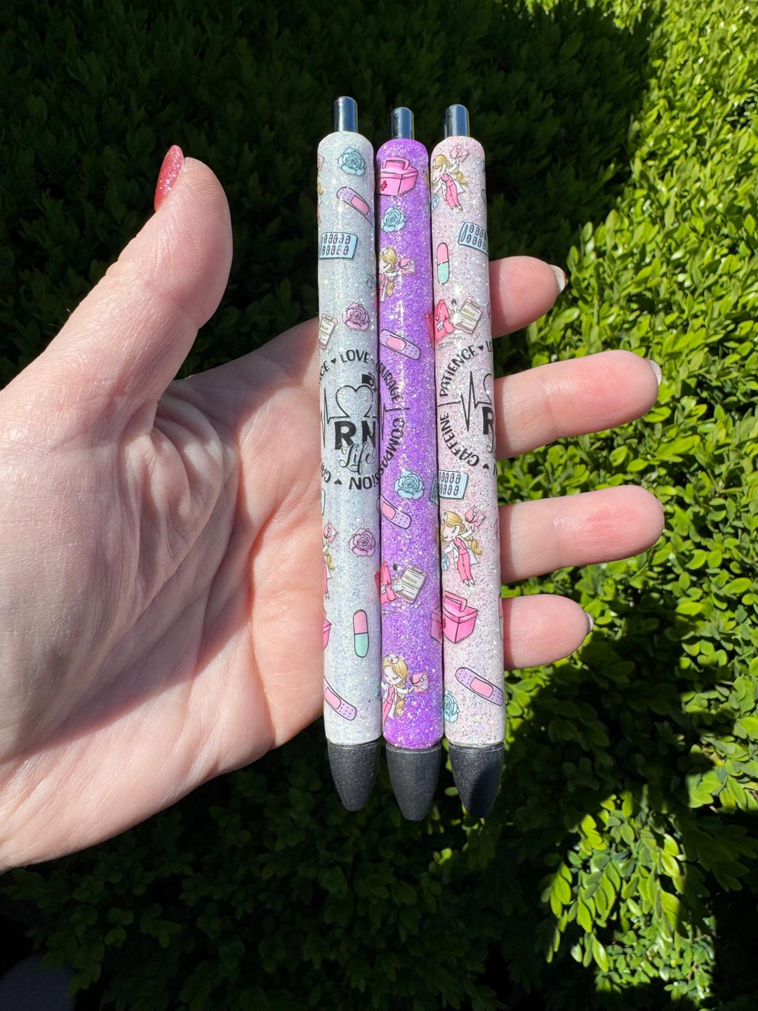 Glitter RN Nurse Pens, Medical Icons, Retractable Black Ink, Handmade ...