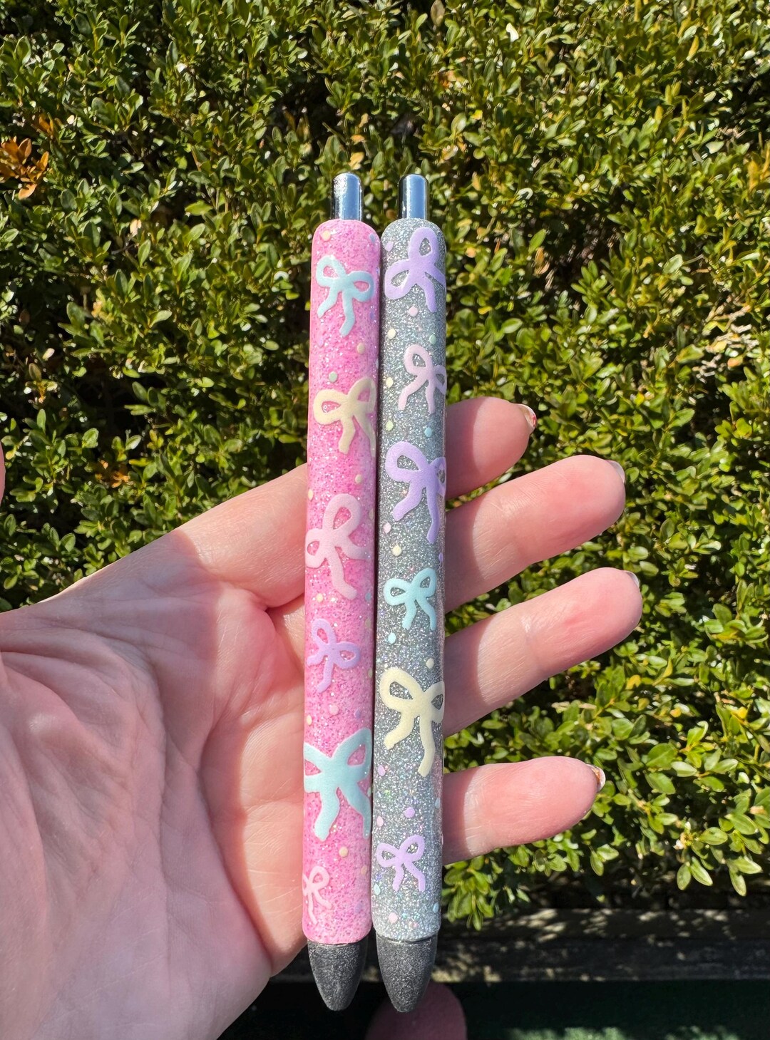 Pastel Glitter Bow Pens, Uv Resin Pens, Refillable Pens, Hand Crafted ...