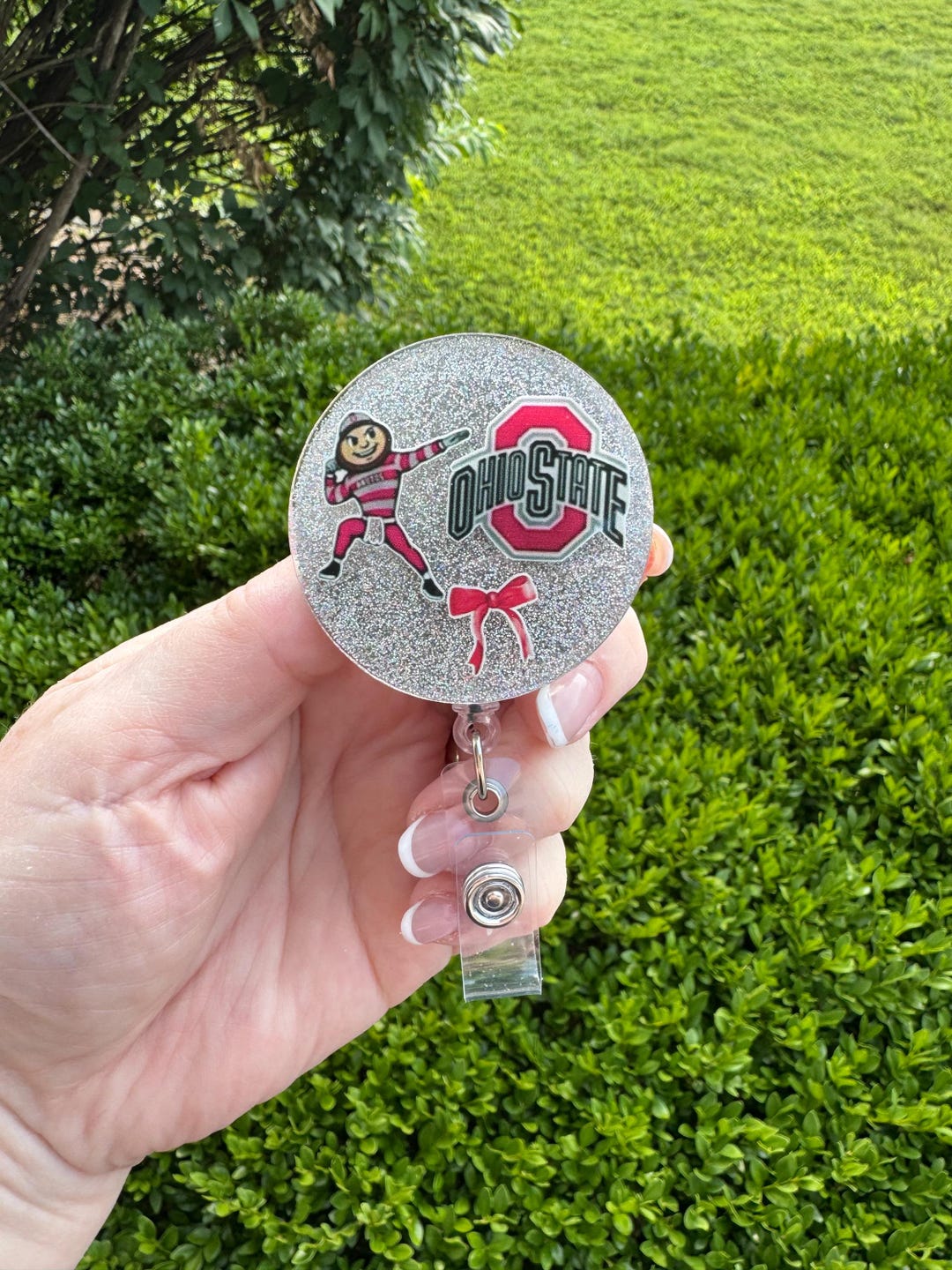 Ohio Glittered Football Badge Reel, Handmade Badge Reel, College ...