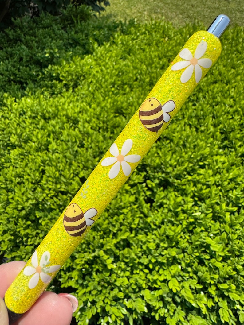 Bees Glitter Pens, Bee Pen, Daisy Pen, Resin Pen, Handcrafted Pen, Ink ...