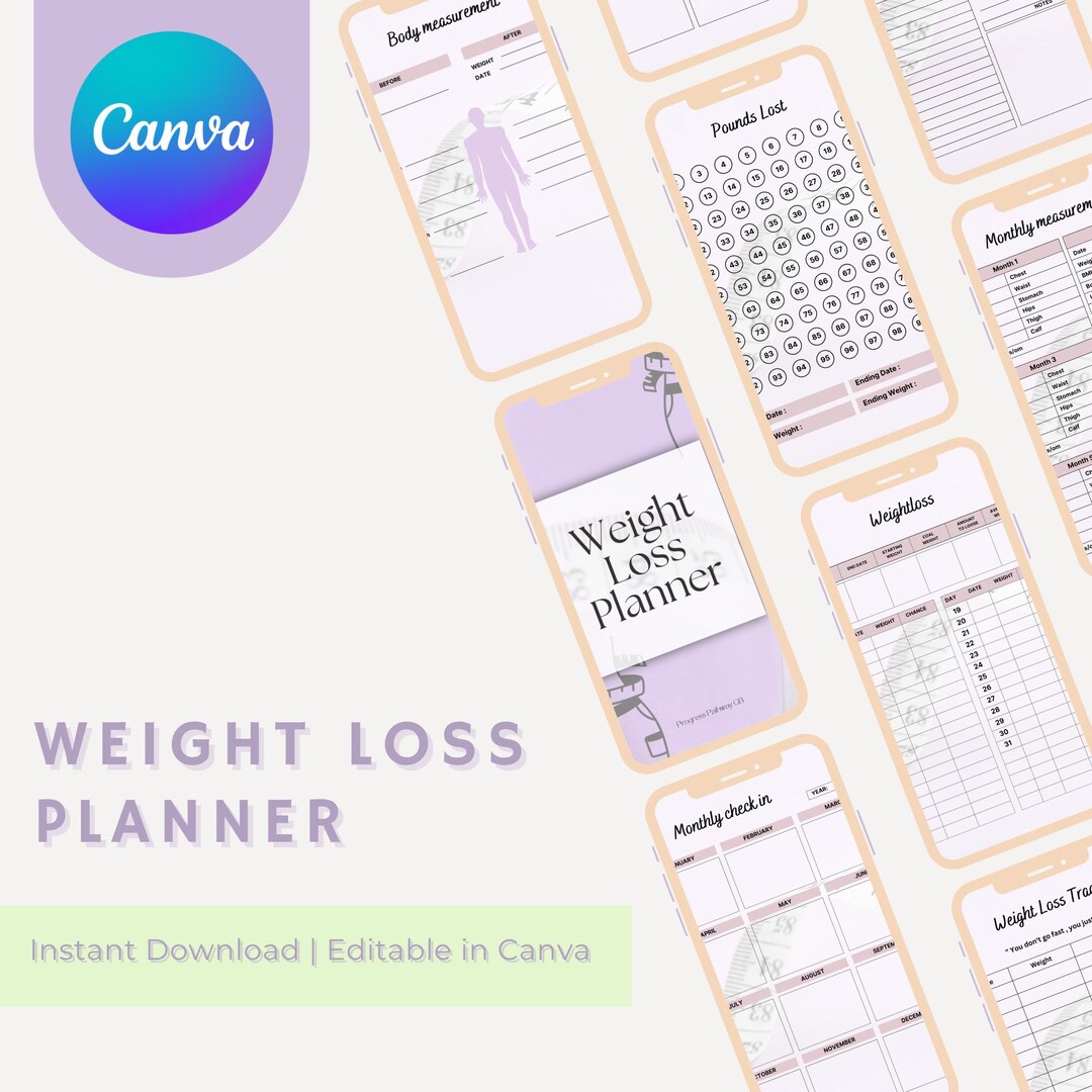 Editable Weight Loss Planner | Canva + PDF | Printable Fitness Journal ...