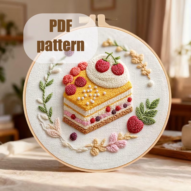 Cake Embroidery Pattern PDF, Dessert Hand Embroidery Design, Food ...