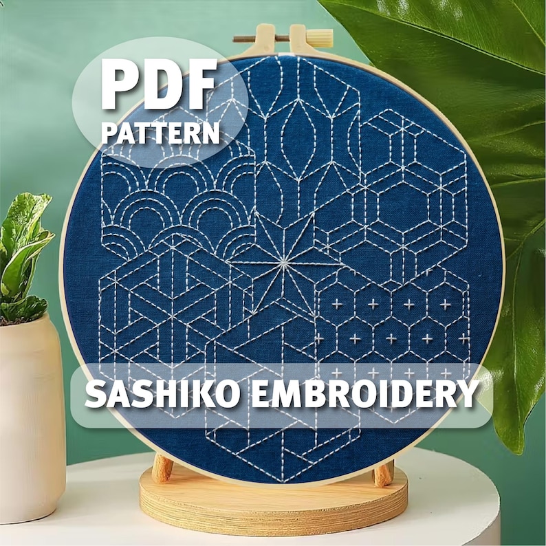 Sashiko Embroidery Pattern PDF – Geometric Japanese Design – 9 Sizes ...