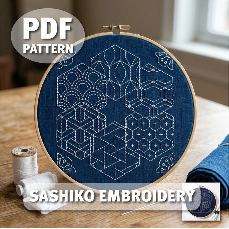Sashiko Embroidery Pattern PDF – Geometric Japanese Design – 9 Sizes ...
