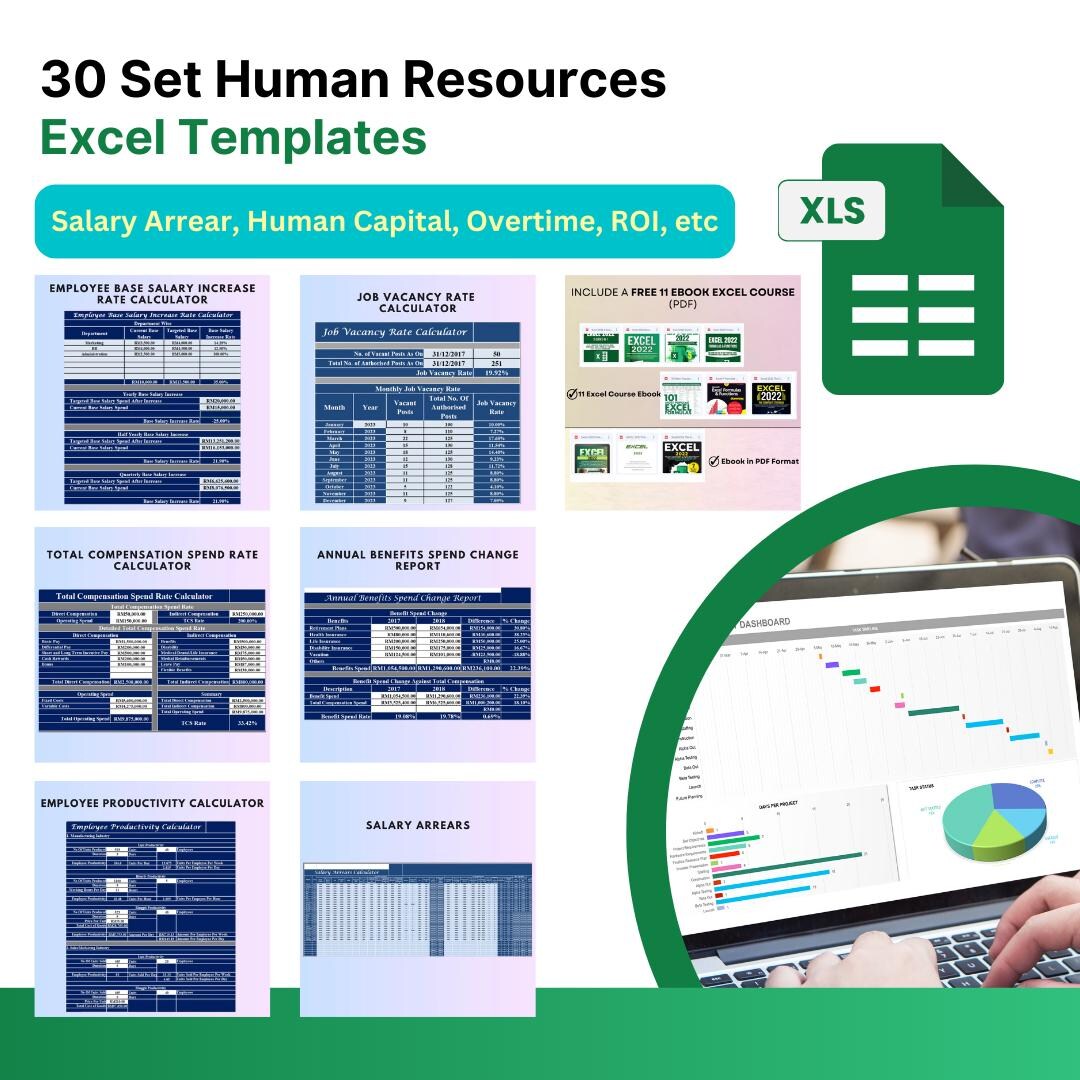 30 Sets Human Resources (HR) Excel Template, Excel Calculator, Human ...