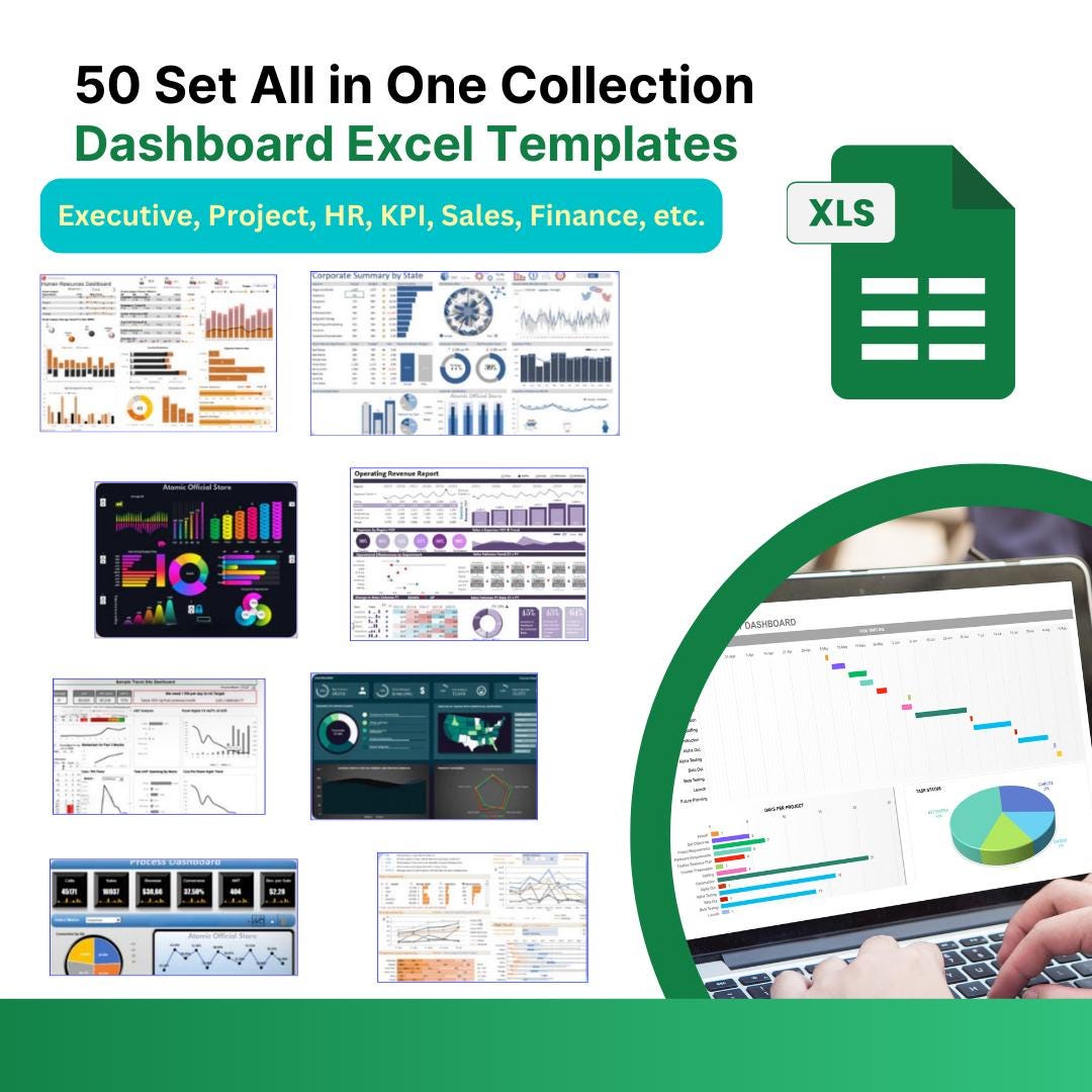 50 Sets Dashboard Excel Template, All in One, Fully Excel Editable ...