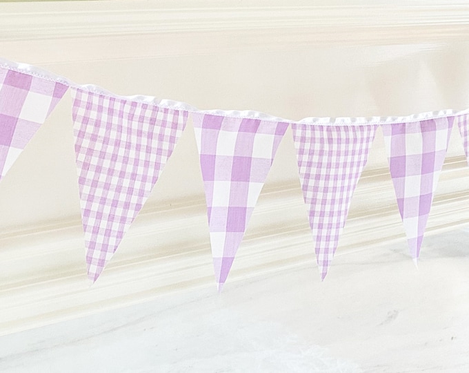 Purple Gingham Party Banner, Bunting, Pennant Flags, Gingham Lilac ...