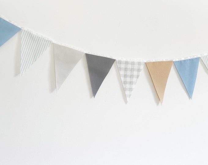 Neutral Gray, Tan and Light Blue Garland Flag Bunting Gingham, Solids ...
