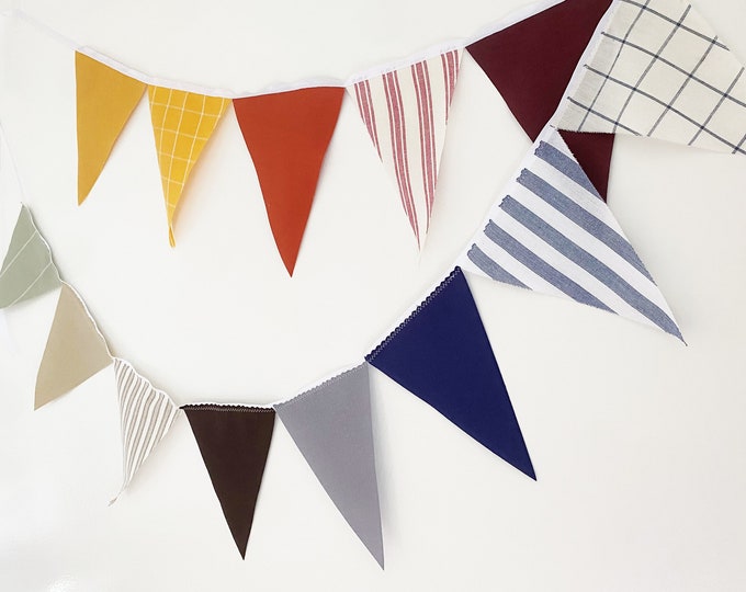Earth Tone Stripes and Solids Rustic Garland Flag Bunting Fabric Banner ...