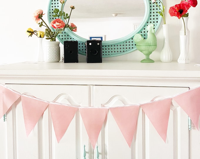 Blush Pink Garland Flag Bunting Fabric Banner, Solid Cloth Pennants ...