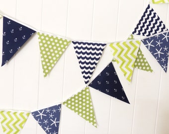 Nautical Banner Bunting Fabric Pennant Flags Navy Blue | Etsy