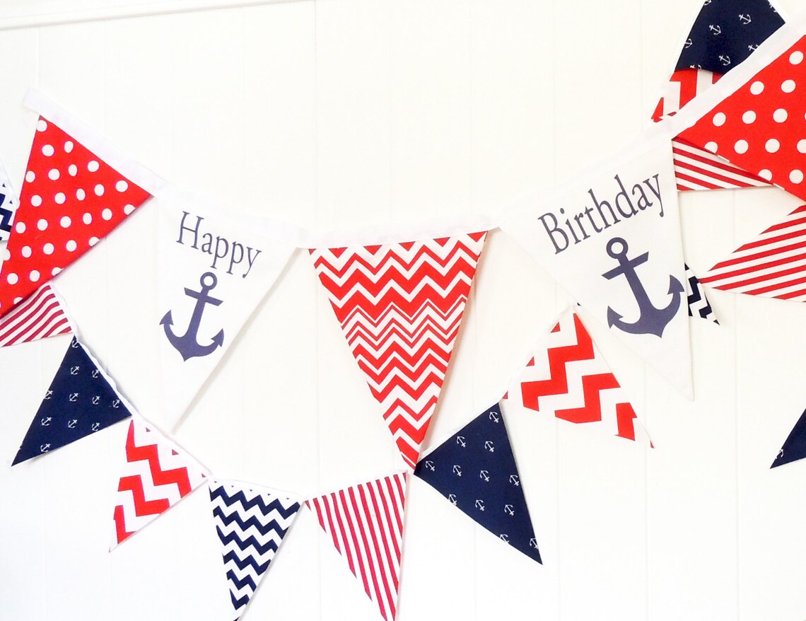 Nautical Party Banner Bunting Fabric Pennant Flags Navy | Etsy