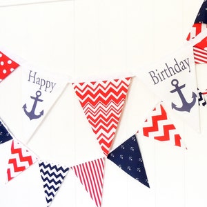 Nautical Party Banner, Bunting, Fabric Pennant Flags, Navy, Red, White ...