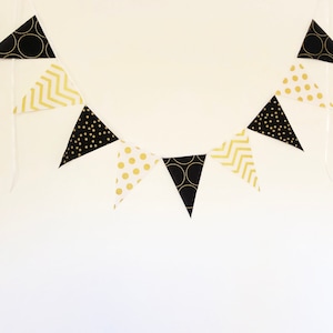 Fabric Banner Bunting, Metallic Gold and Black, Pennant Flags, Glitter ...