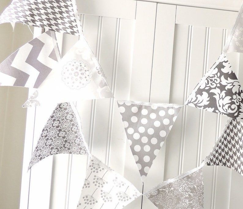 Banner Bunting Fabric Flags Garland Party Grey Polka Dot | Etsy