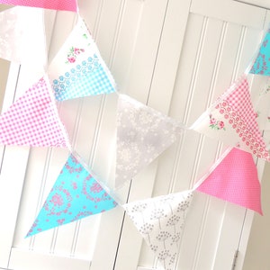 Shabby Chic Garland Fabric Banner, Bunting, Cotton Pennant, Aqua, Hot ...