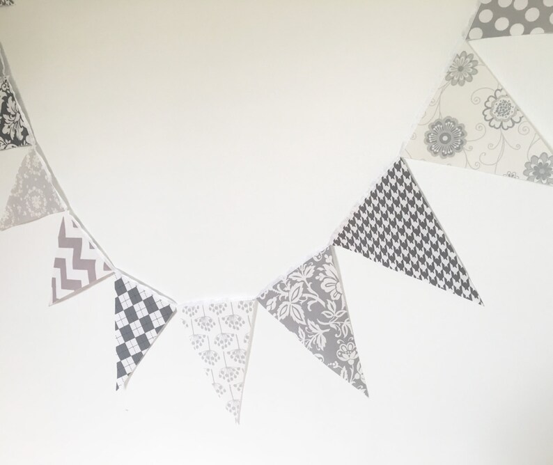 Banner Bunting Fabric Flags Garland Party Grey Polka Dot | Etsy