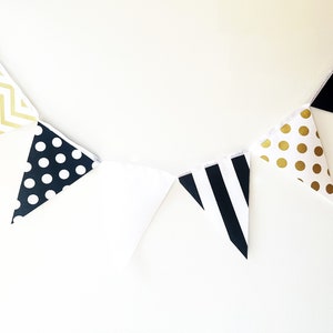 Metallic Gold, Black, White, Fabric Banner Bunting, Pennant Flags ...