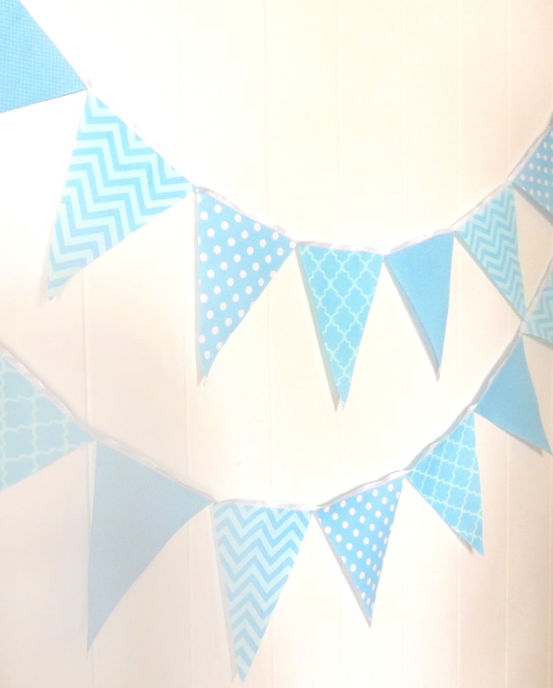 Bunting, Banner, Fabric Pennant Flags, Light Pastel Blue, Polka Dot ...
