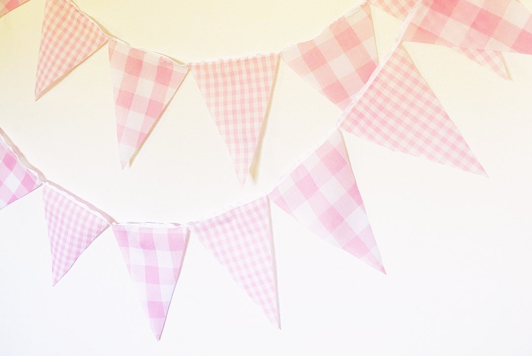 Pink Gingham Party Banner, Bunting, Pennant Flags, Vintage Gingham ...