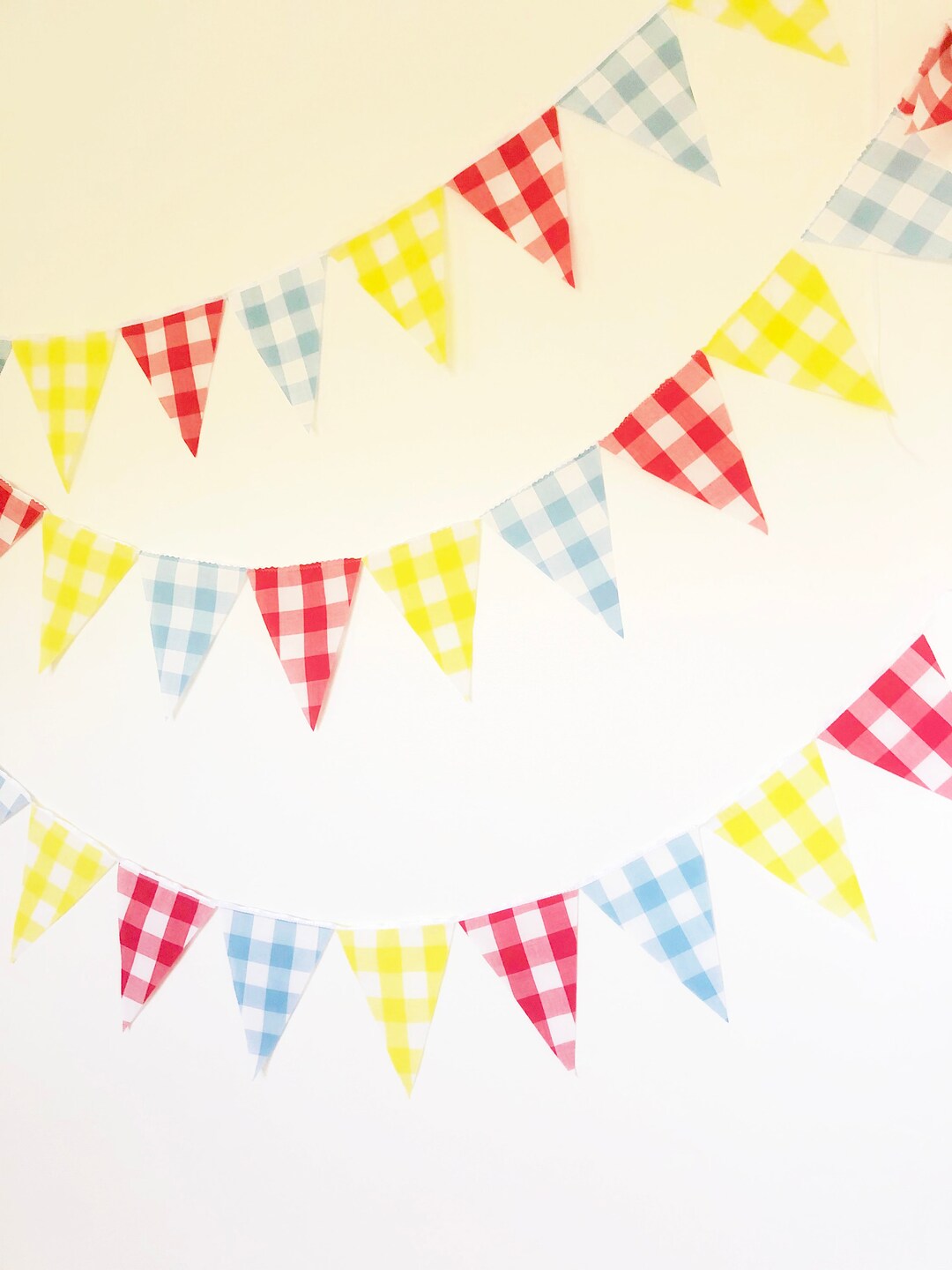 Gingham Bunting, Banner, Fabric Garland Flags, Yellow, Red, Blue ...