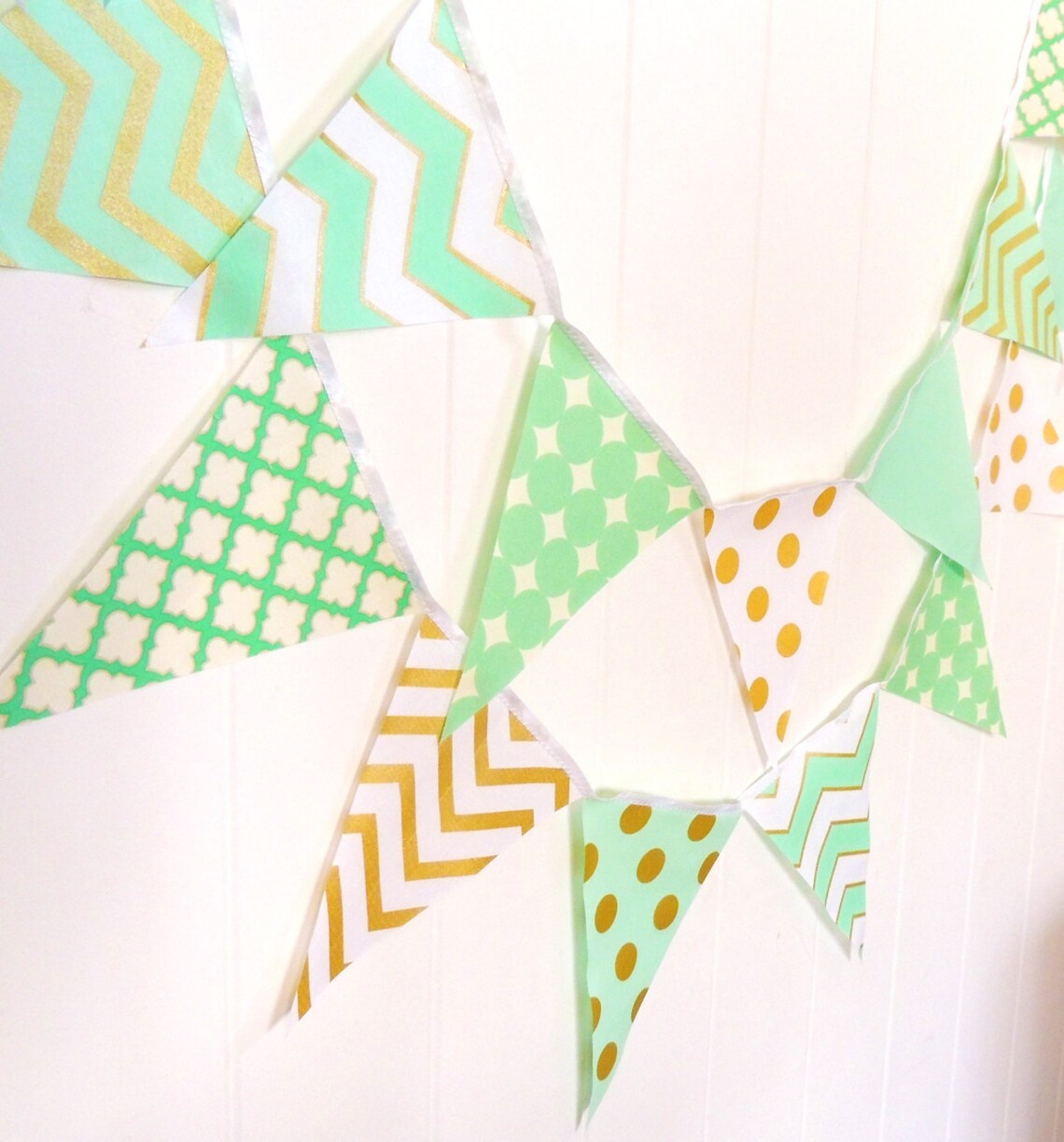 Fabric Banner Bunting Metallic Gold Mint Turquoise Pennant | Etsy