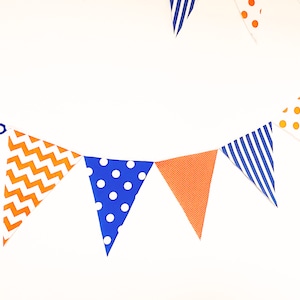 Orange and Royal Blue Banner, Bunting, Fabric Pennant Flag Garland ...