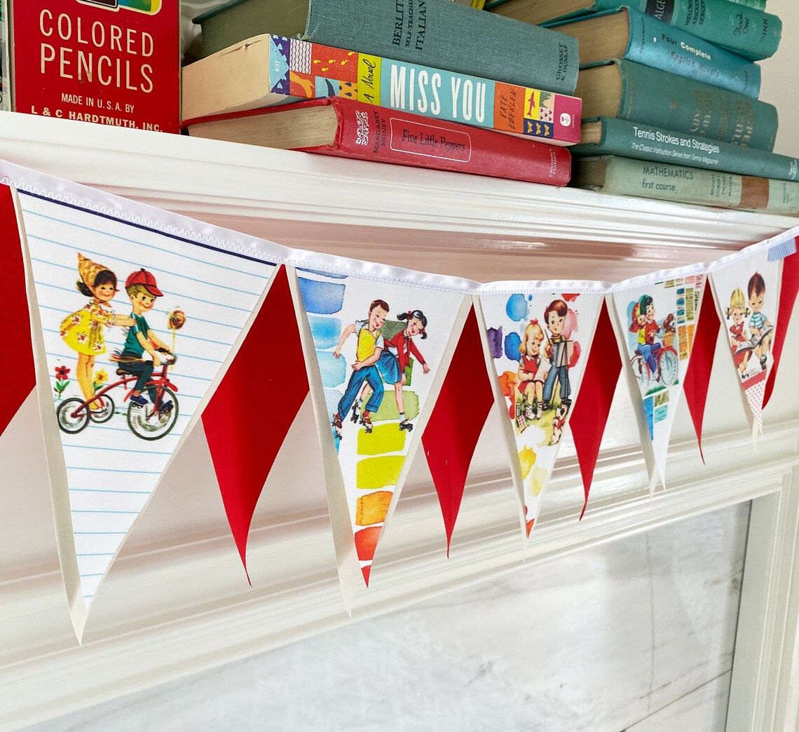 Retro Vintage Kids Banner Bunting Garland, Birthday Flags, Homeschool ...