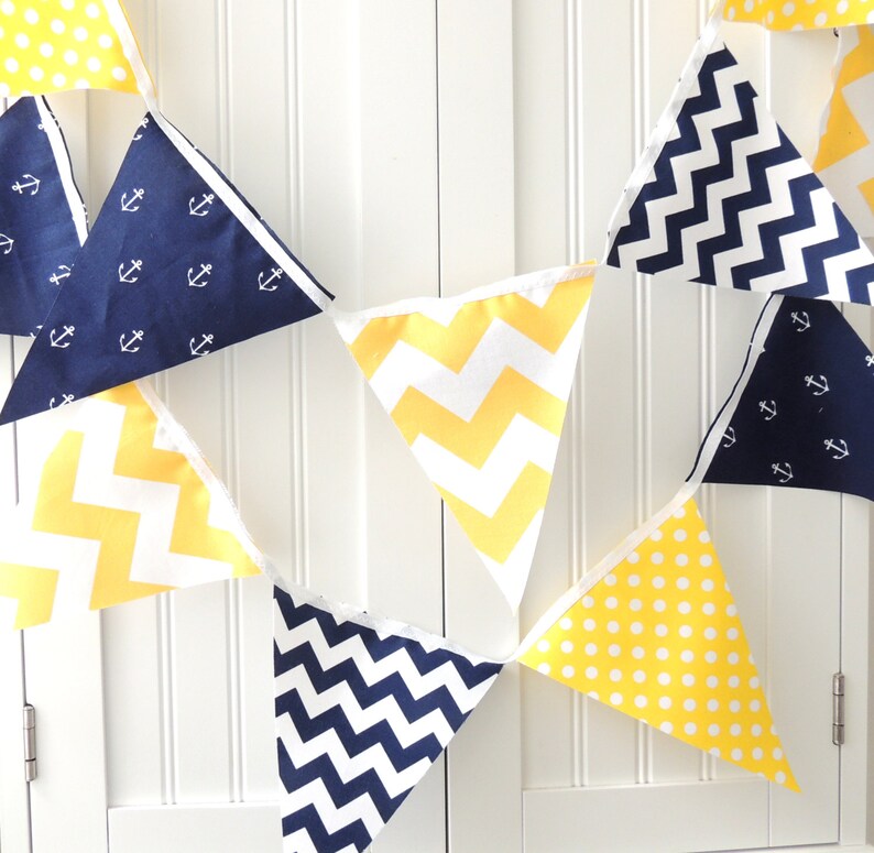 Nautical Banner Bunting Fabric Pennant Flags Navy Blue | Etsy