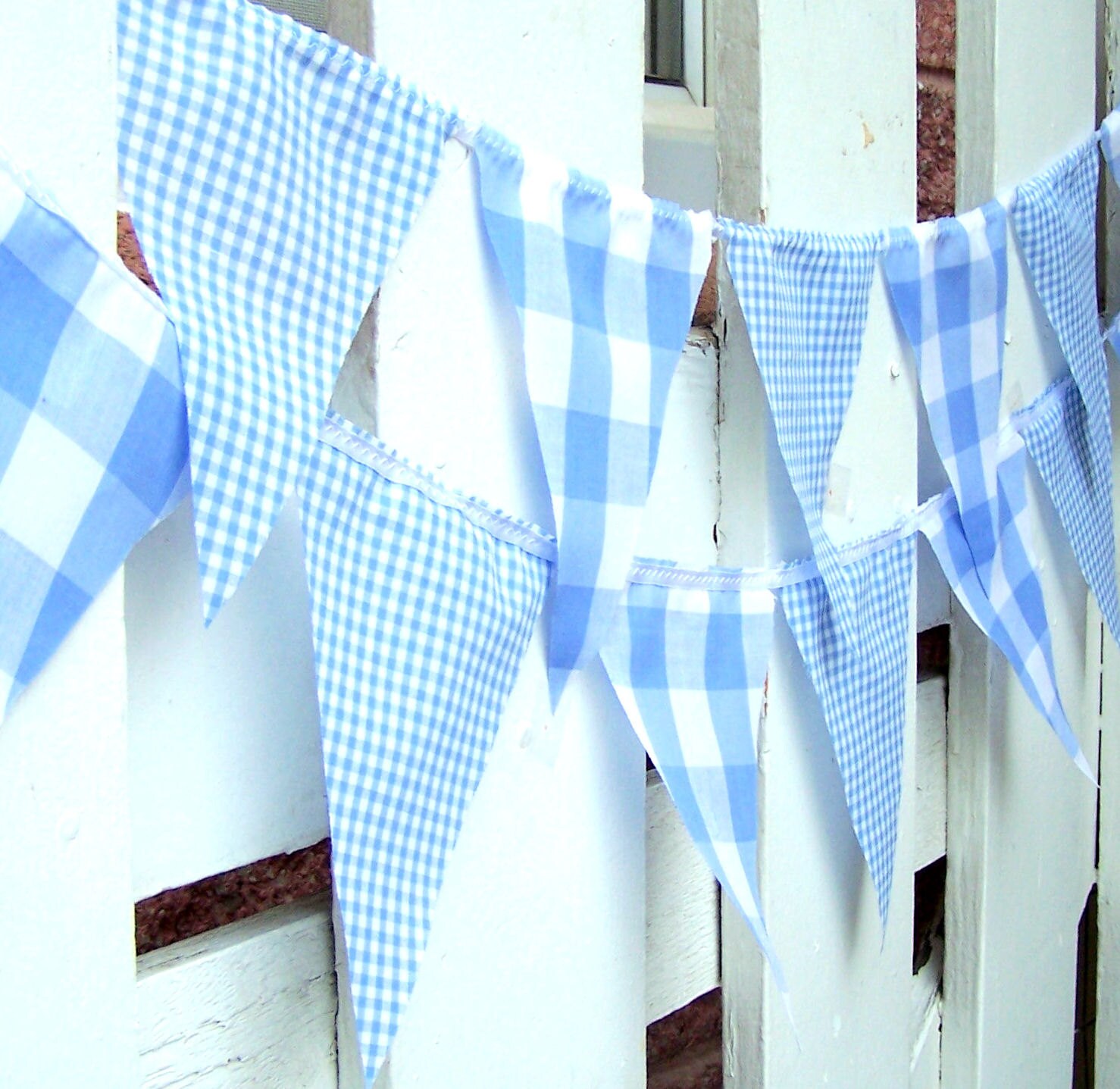 Blue Gingham Party Banner, Bunting, Pennant Flags, Vintage Style ...