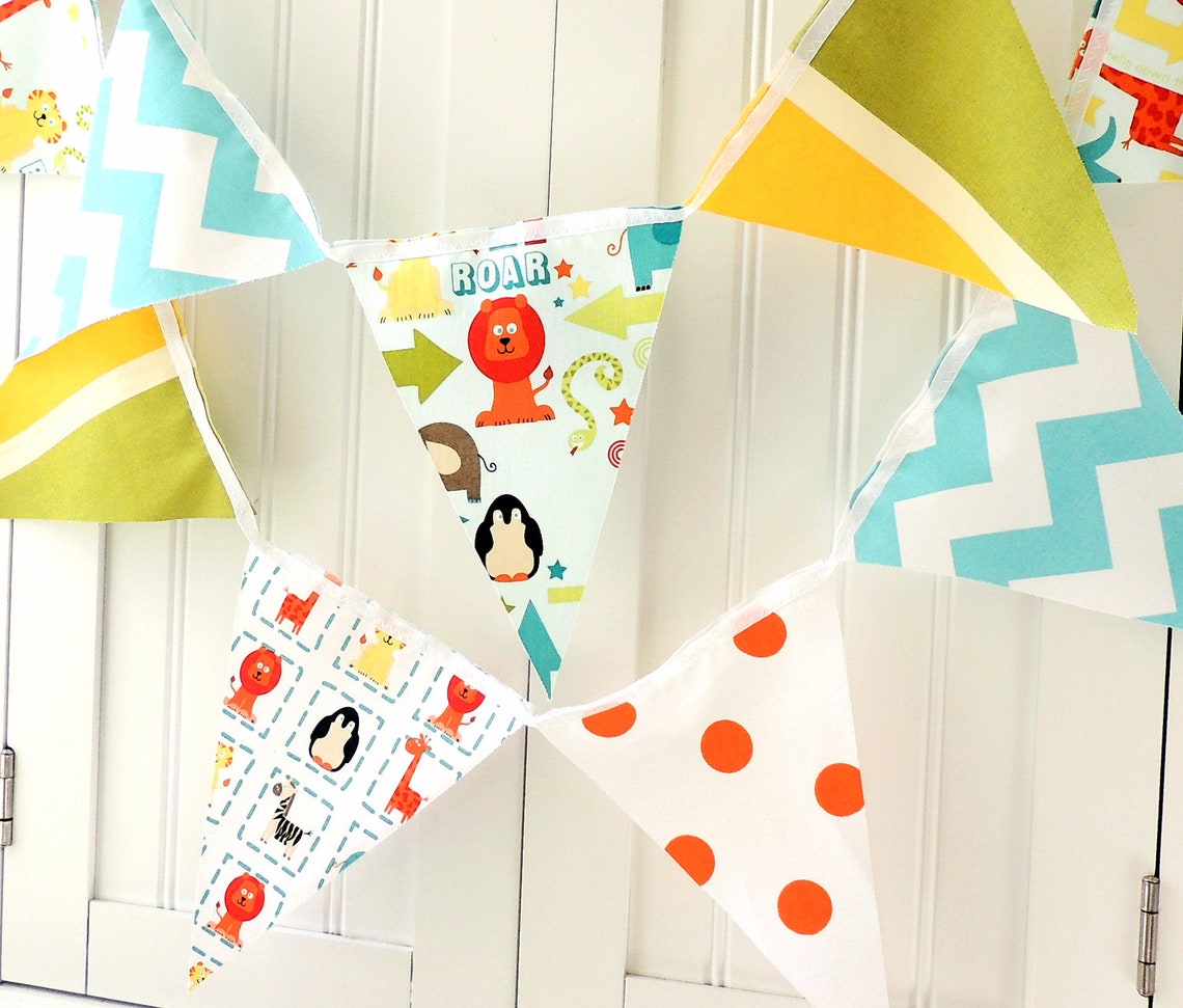 Baby Shower Zoo Animal Banner Bunting Fabric Pennant Flag | Etsy