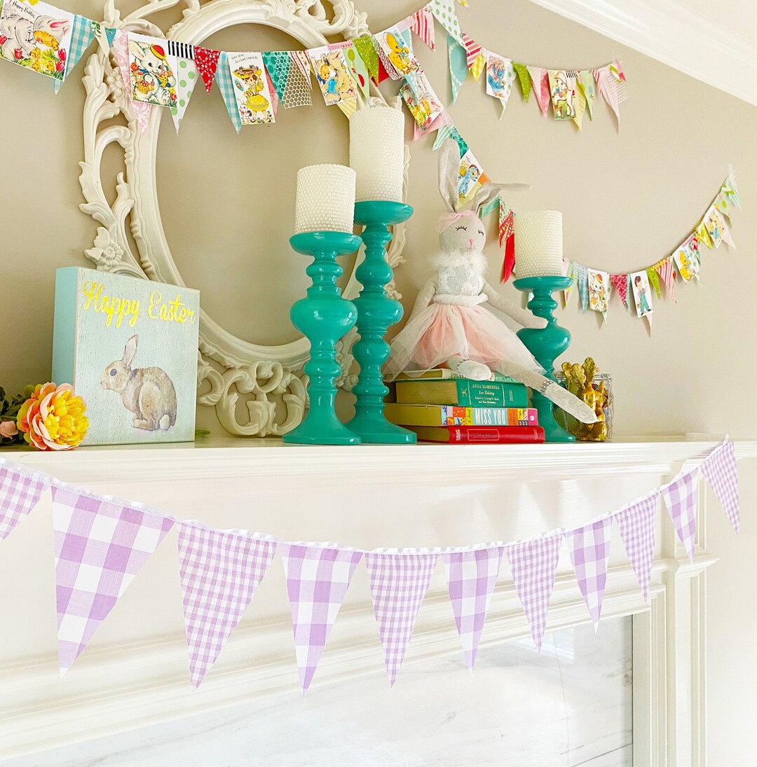 Purple Gingham Party Banner, Bunting, Pennant Flags, Gingham Lilac ...
