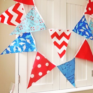 Banner, Bunting, Nautical Fabric Pennant Flags, Royal Blue Shark ...