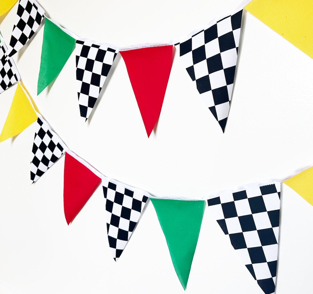 Race Car Checker Party Banner, Bunting, Pennant Flags, Black and White ...
