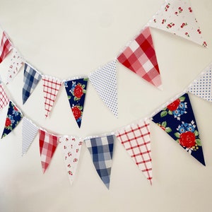 Picnic Gingham Banner, Bunting, Fabric Pennant Floral Garland Flags ...