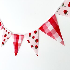 Strawberry Gingham Party Banner, Bunting, Pennant Flags, Strawberries ...