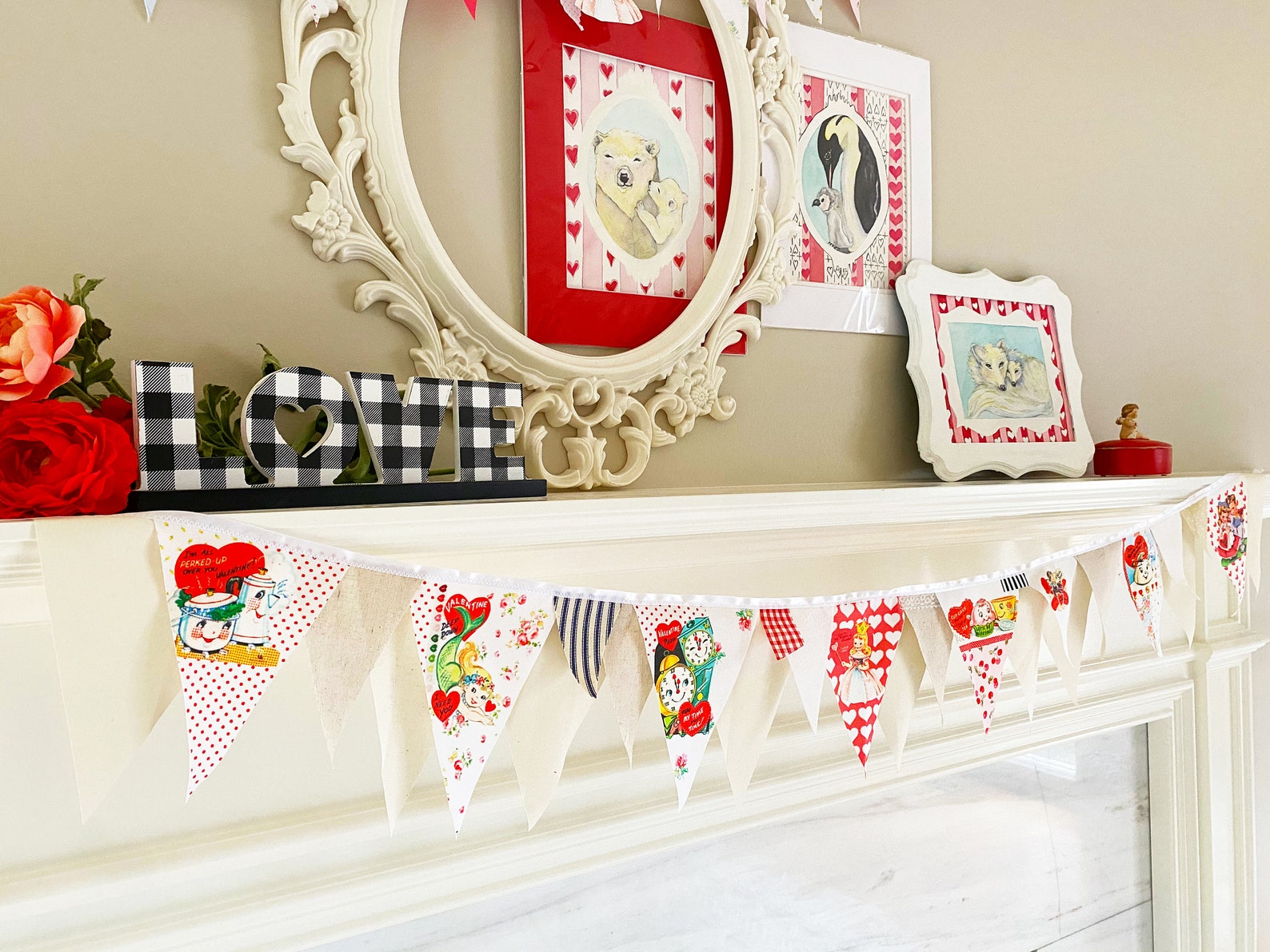 Vintage Valentine Bunting Banner Valentine's Day Decor | Etsy
